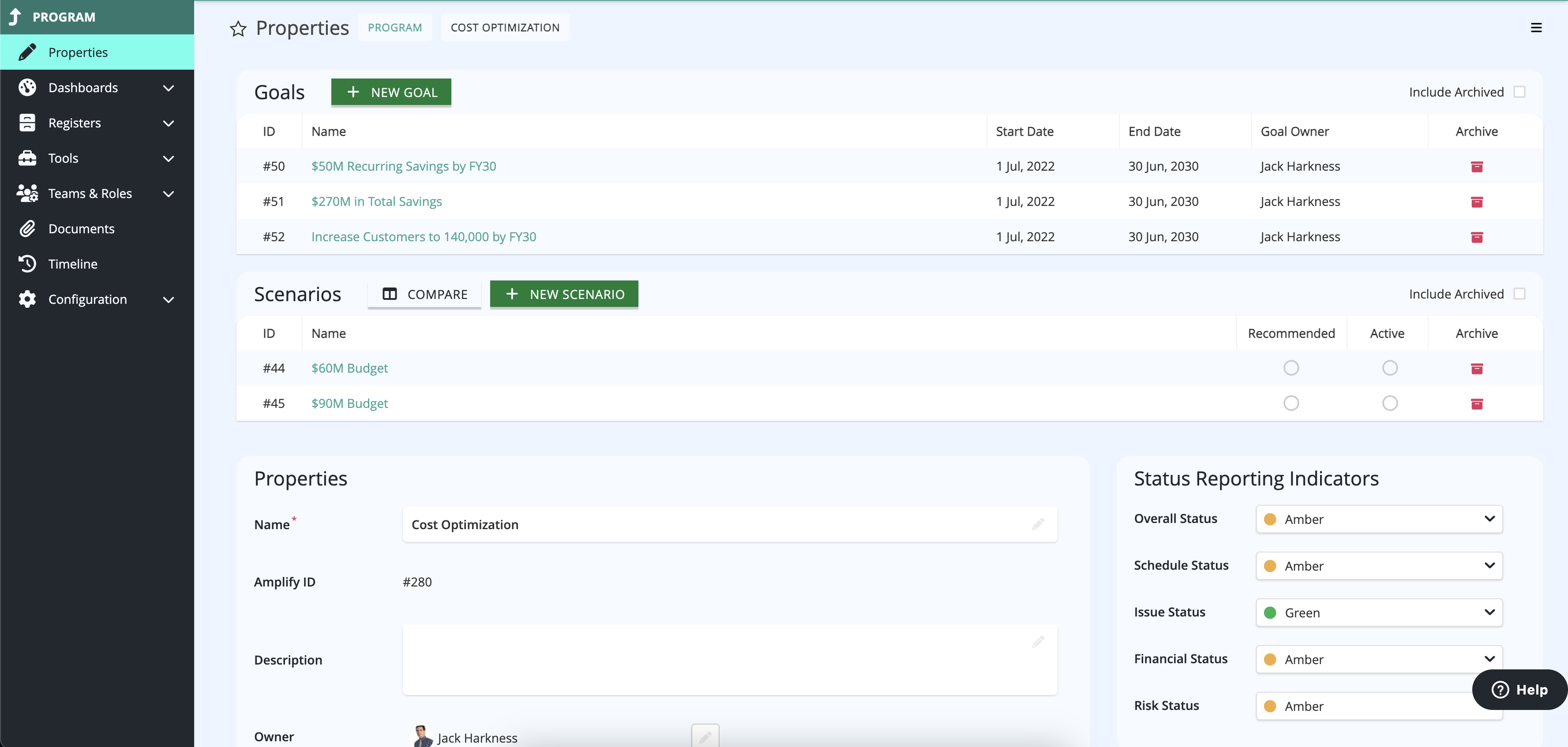 Customise the Program Properties – Amplify